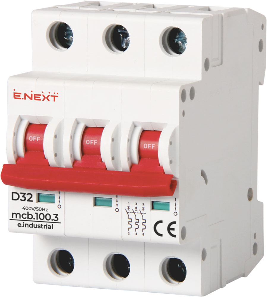 Модульний автоматичний вимикач e.industrial.mcb.100.3.D.32, 3р, 32А, D ...