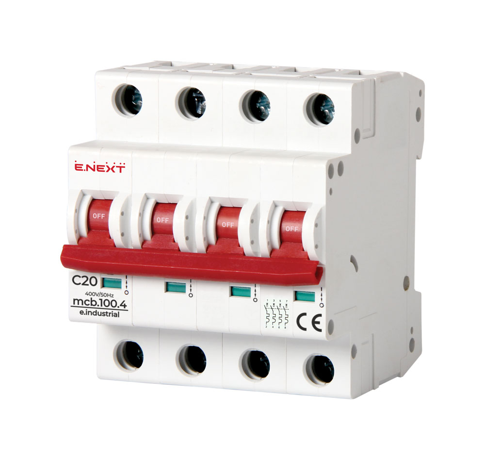 Модульний автоматичний вимикач e.industrial.mcb.100.4.C20, 4 р, 20А, C ...